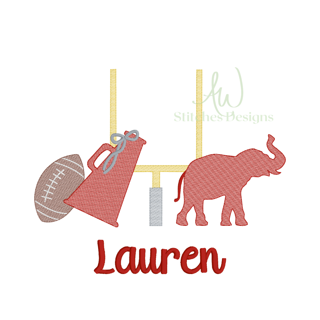 Alabama Football with Bow Sketch Design Embroidery Design File – AW ...