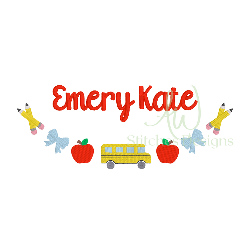 School bus bow monogram frame – AW Stitches Designs