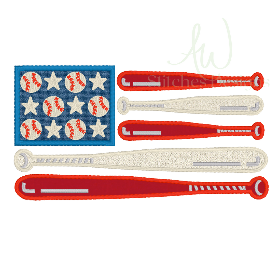 Star Spangled Baseball Flag Satin Stitch Applique - Digital Embroidery ...