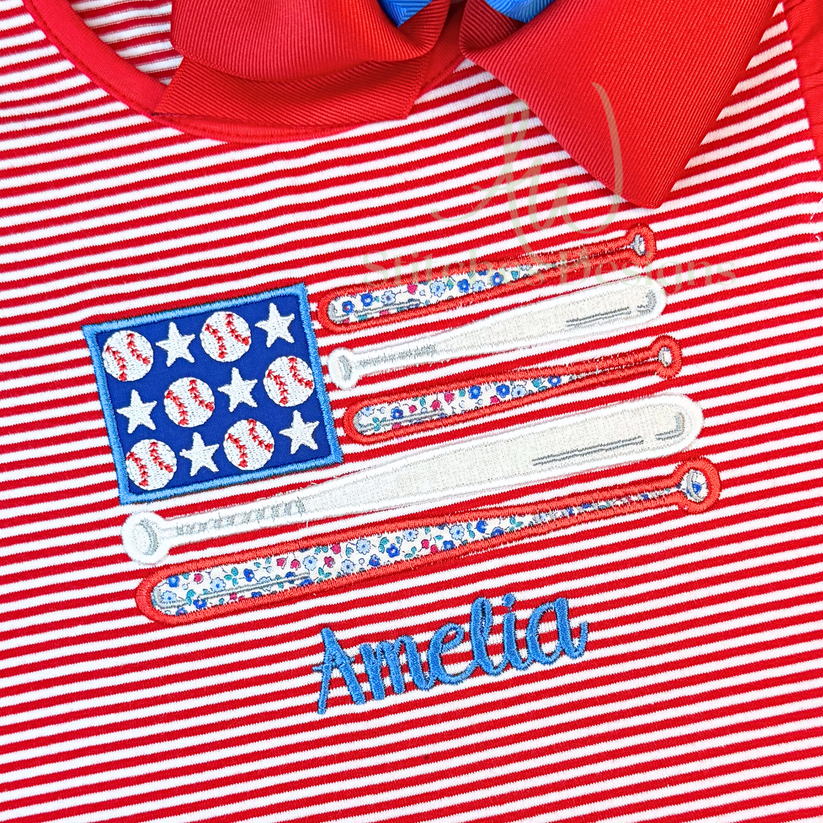 Star Spangled Baseball Flag Satin Stitch Applique - Digital Embroidery ...
