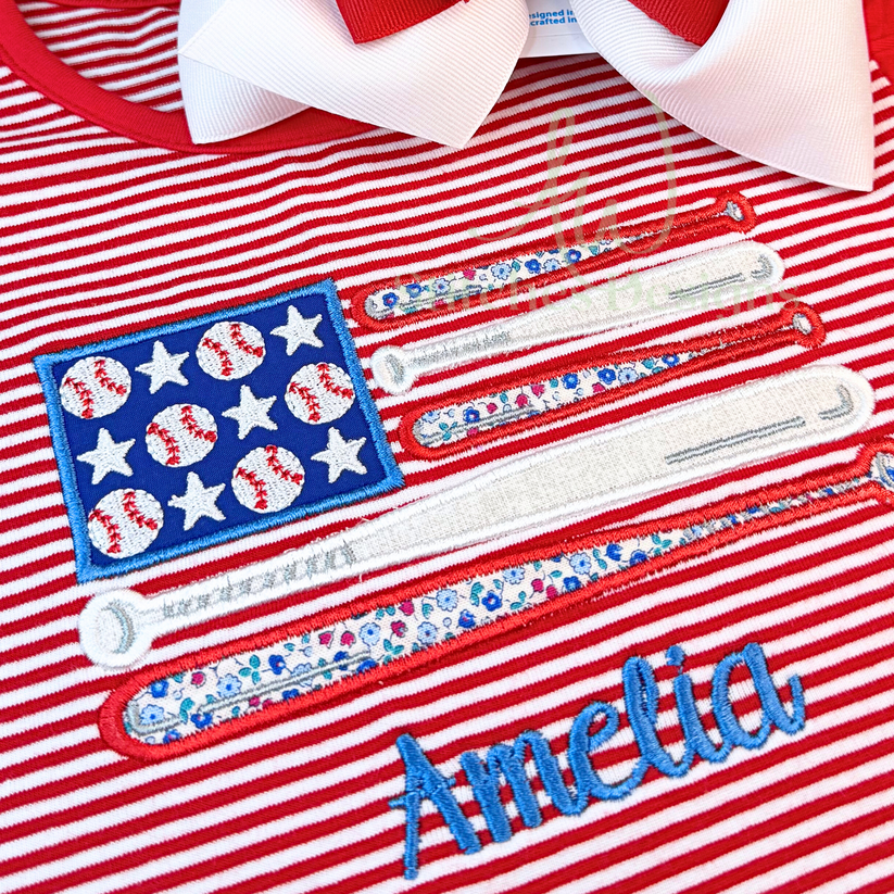 Star Spangled Baseball Flag Satin Stitch Applique - Digital Embroidery ...
