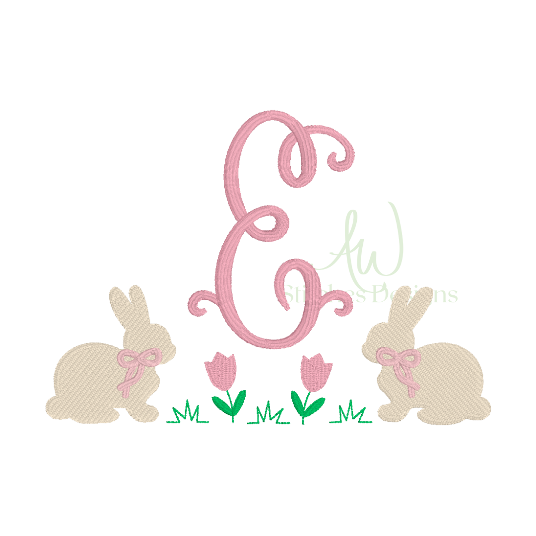 Bunny with Bow Monogram Frame – AW Stitches Designs