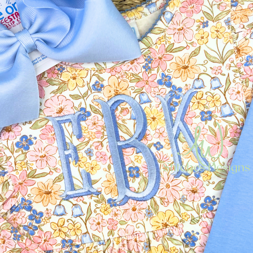 Shadow fishtail monogram satin stitch font for machine embroidery desi ...