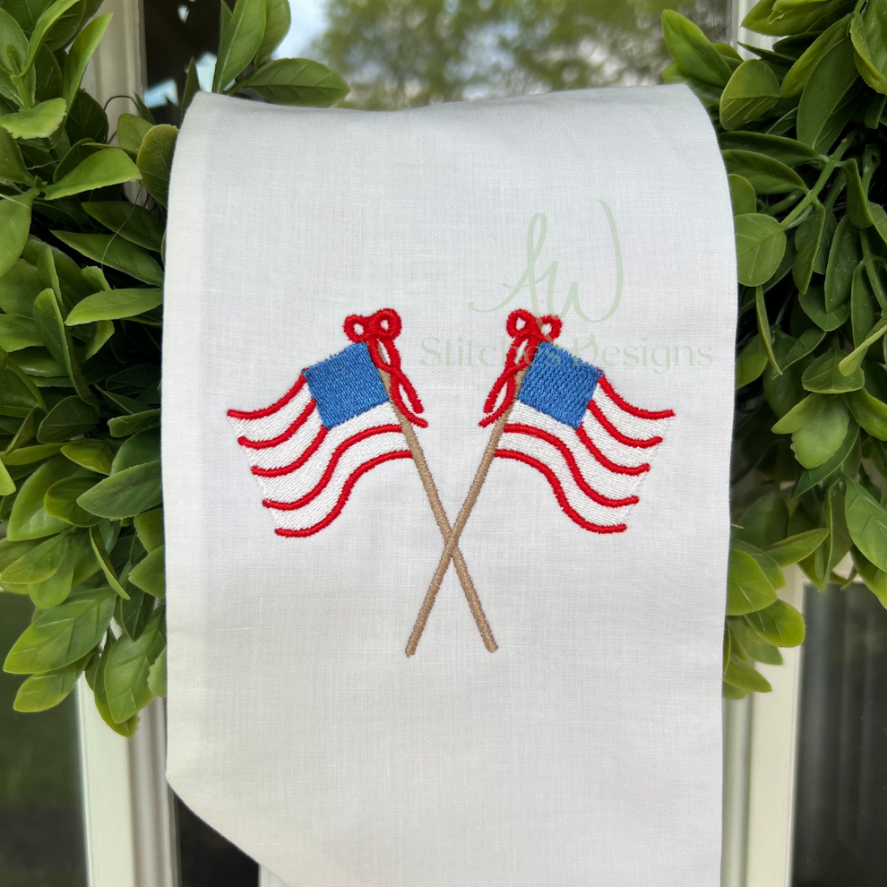 Patriotic American Flags with Bow Satin Stitch – AW Stitches Designs