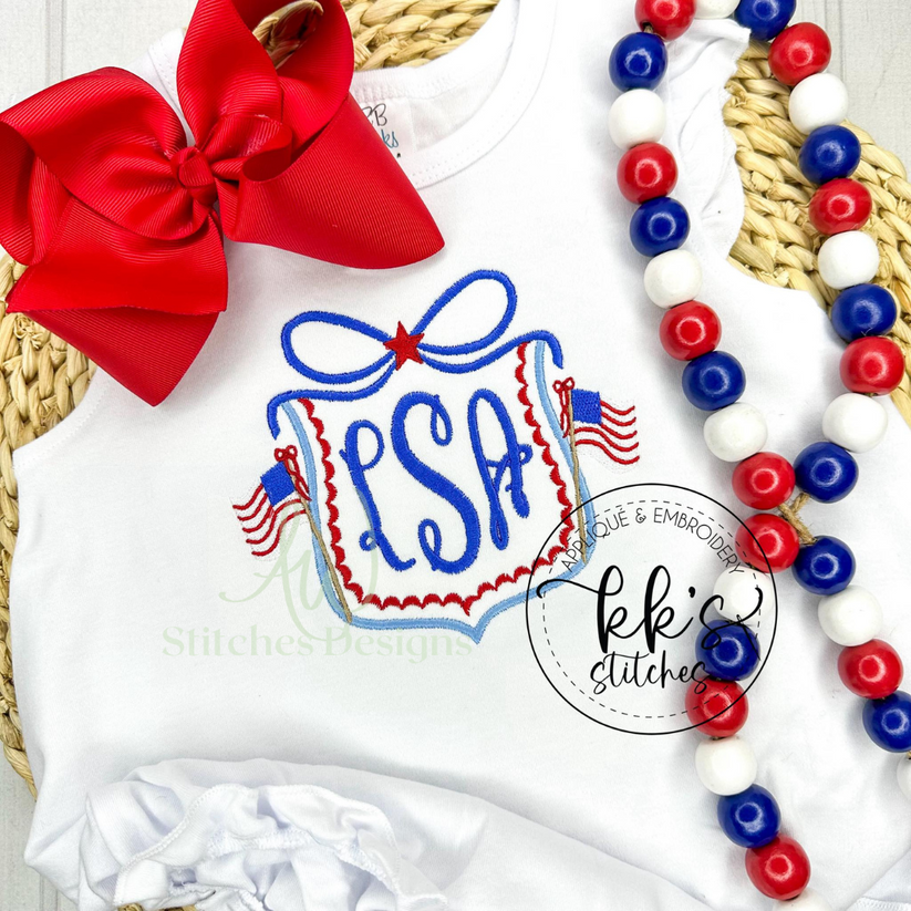 Patriotic Bow Crest – AW Stitches Designs