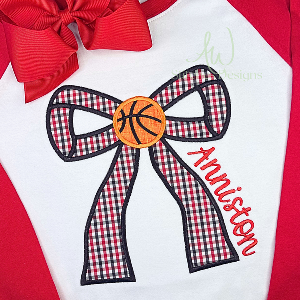 Basketball Side Bow Satin Stitch Appliqué Sweatshirt Design for Machin ...