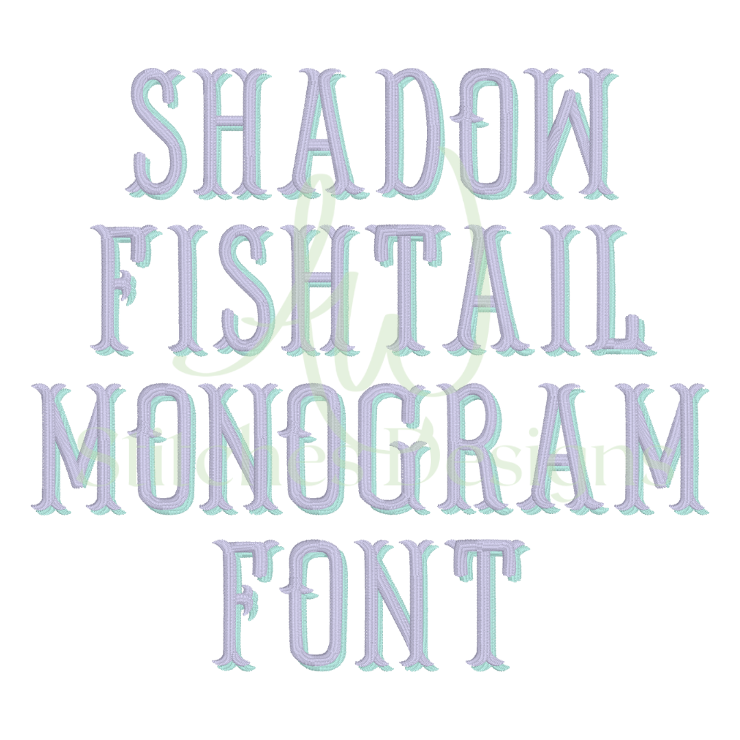 Shadow fishtail monogram satin stitch font for machine embroidery desi ...